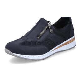 Rieker Damen Slip-On Sneaker Slipper, Schlupfschuh, Freizeitschuh im Materialmix blau 39