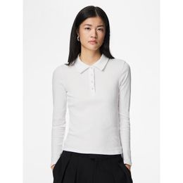 Pieces Damen Pieces Langarm-Poloshirt &raquo;PCKITTE LS POLO TOP JRS NOOS&laquo; mit gerippter Struktur wei&szlig; XXL