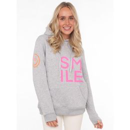 Zwillingsherz Damen Hoodie &raquo;"Alissa"&laquo;, Langarm, Kapuze, Neon-Details, Kordelzug, Frontprint, K&auml;ngurutasche grau S/M