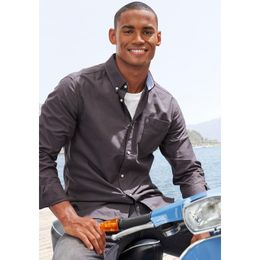 H.I.S. H.I.S Herren Langarmhemd &raquo;regular-fit&laquo; mit Button-down-Kragen, reine Baumwolle grau L (41/42), N-Gr