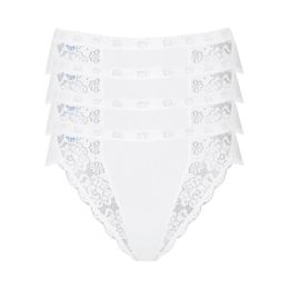 Sloggi Damen Sloggi Tai-Slip &raquo;Chic&laquo; 4er Pack, hoher Beinausschnitt, feminin, Spitzeneins&auml;tze, weich, elastisch wei&szlig; 44