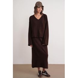 V-Ausschnitt Strickpullover und Rock Set