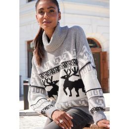 Vivance Rollkragenpullover mit Wintermotiv, Strickpullover, Norwegerpullover, Weihnachtspullover grau 44/46 Rollkragenpullover