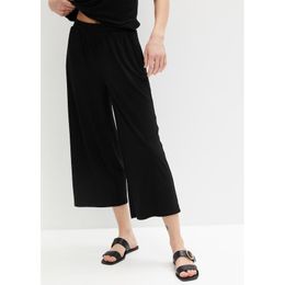 bonprix Damen bonprix Jerseyhose &raquo;Jersey-Hose aus Rippe mit Bequembund&laquo; aus Viskose, Polyester und Elasthan, lockere Passform, l&auml;ssiger Stil schwarz 