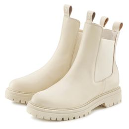 ELBSAND Damen Stiefelette &raquo;Chelseaboots, Schlupfstiefel, Bikerboots, Sommerstiefelette&laquo; aus Leder mit Stretch-Eins&auml;tzen, Lederstiefelette beige 41