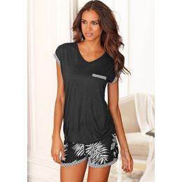 Lascana Damen Lascana Shorty Set, 2 tlg. im Schwarz-Wei&szlig;-Design schwarz 44/46