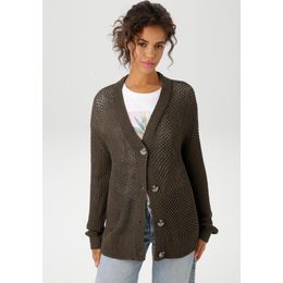 Aniston Casual Damen Aniston CASUAL Strickjacke mit trendigem Lochstrick-Muster gr&uuml;n 36