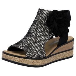Rieker Damen Schaftsandalette Keilsandale, Sommerschuh, Plateausandalette mit Bl&uuml;te schwarz-wei&szlig; 36