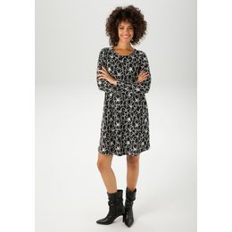 Aniston Casual Damen Aniston CASUAL Jerseykleid mit grafischen Bl&uuml;ten - jedes Teil ein Unikat schwarz 46, N-Gr
