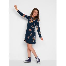 bonprix Kinder bonprix Jerseykleid f&uuml;r Alltag, aus Baumwolle, Regular Fit, mit schwingendem Rockteil blau 140/146, N-Gr