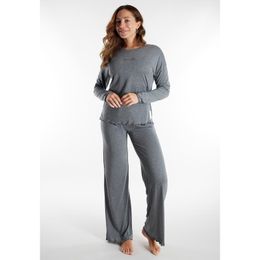 Tom Tailor Damen Tom Tailor Schlafanzug &raquo;Xanthi&laquo; 2 tlg. mit langen &Auml;rmeln, leicht meliert, Rundhalsausschnitt grau 36 (S)