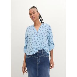 bonprix Damen bonprix Langarmbluse &raquo;Oversize-Bluse aus luftigem Musselin&laquo; Oversize-Passform, f&uuml;r den Alltag, aus Musselin, mit V-Ausschnitt blau 54