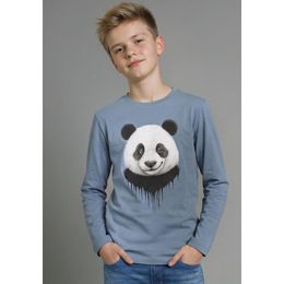Kidsworld Jungen Kidsworld Langarmshirt &raquo;Shirt mit Panda-Print&laquo; lang&auml;rmlig, Basic-Passform, modischer Stil blau 140/146