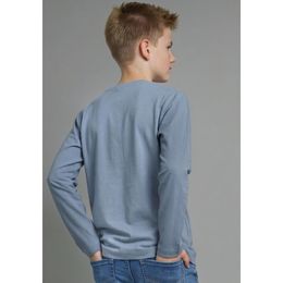 Kidsworld Jungen Kidsworld Langarmshirt &raquo;Shirt mit Panda-Print&laquo; lang&auml;rmlig, Basic-Passform, modischer Stil blau 140/146