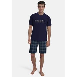 Bugatti Herren Bugatti Shorty Kurzarm, Rundhalsausschnitt, kurze Hose, kariert, mit Logo, Baumwolle blau 50