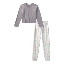 Petite Fleur By Lascana M&auml;dchen petite fleur by Lascana Pyjama 1 St&uuml;ck, 2 tlg. Schlafanzug mit modisch kurzem Shirt grau 122/128