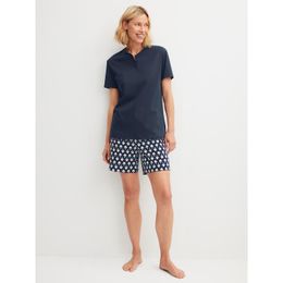 Calida Damen Calida Shorty &raquo;Daylight Dreams&laquo; 2 mit Rundhalsausschnitt und kleiner Knopfleiste, Cotton blau XS (36/38)