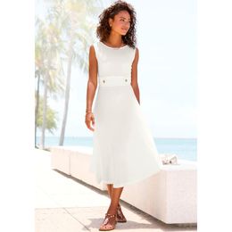 Lascana Damen Lascana Midikleid &raquo;mit dekorativen Riegeln und goldenen Zierkn&ouml;pfen, b&uuml;gelfreie Qualit&auml;t&laquo; Ohne Taschen Elegantes Sommerkleid, 