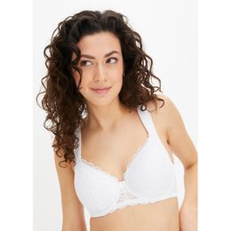 bonprix Schalen-BH mit femininer Spitze, mit gepolsterten Tr&auml;gern wei&szlig; 75, Cup F Schalen-BH