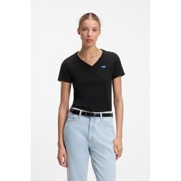 Hugo Damen Hugo T-Shirt &raquo;Classic V&laquo; mit Logo, V-Ausschnitt schwarz XS