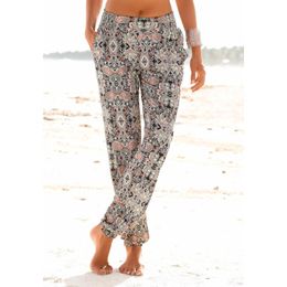 s.Oliver Damen s.Oliver Strandhose &raquo;aus leichtem Jersey, Schlupfhose&laquo; mit Alloverprint und Taschen, Stoffhose, leichte Sommerhose, elastisch blau 36, 