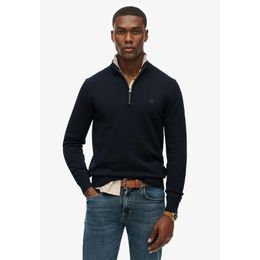 Superdry Herren Troyer &raquo;ESSENTIALS COTTON HALF ZIP&laquo; aus Baumwolle, Slim Fit, hochschlie&szlig;ender Kragen mit Rei&szlig;verschluss blau M