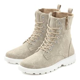 Lascana Damen Lascana Stiefelette zum Schn&uuml;ren, modische Optik im Combat Look, Rei&szlig;verschluss-Boots beige 36