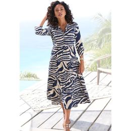 Lascana Damen Lascana Maxikleid &raquo;mit Animalprint und kurzer Knopfleiste aus Webware, 3/4-&Auml;rmel&laquo; Ohne Taschen Sommerkleid in lockerer Passform, 