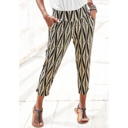 Lascana Damen Lascana 7/8-Strandhose &raquo;aus leichtem Viskosejersey&laquo; in Alloverprint, Jerseyhose, leichte Sommerhose, Schlupfhose beige 46, N-Gr