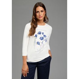 Laura Scott Damen 3/4-Arm-Shirt &raquo;mit floralem Frontprint&laquo; und figurumspielende Passform, Rundhalsausschnitt ohne Kragen 44/46