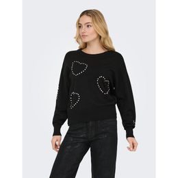 Only Damen Only Rundhalspullover &raquo;ONLBEE LS HEART BLING O-NECK CC KNT&laquo; mit Glitzersteinen L