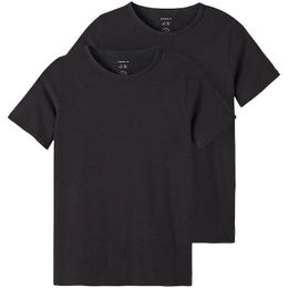 name it Jungen T-Shirt &raquo;NKMT-SHIRT &ndash; T-Shirt im 2er-Pack mit Rundhals&laquo; 2er-Pack, 2 Stk. unifarben, casual, slim fit, Jersey, Rundhals schwarz 134 (140