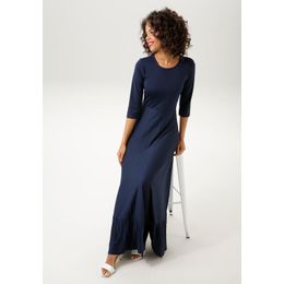 Aniston Casual Damen Aniston CASUAL Maxikleid Rockteil mit Volant aus Plissee blau 38, N-Gr