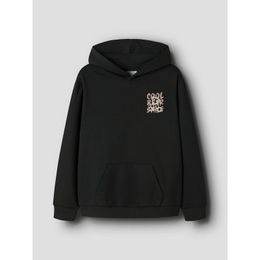 name it Herren Kapuzensweatshirt &raquo;NKMKEMUEL LS SWE WH BRU BOX PS NOOS&laquo;, Baumwollmischung, regular fit schwarz 122/128