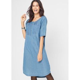 bonprix Damen bonprix Jeanskleid aus weichem Jeans-Material, mit Biesen und Knopfleiste am Oberteil blau 54, N-Gr