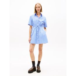 Tommy Jeans Damen Hemdblusenkleid &raquo;TJW MINI STRIPE SHIRT DRESS&laquo; Eingrifftaschen mit Taillen Bindeband, Relaxed Fit M (38), N-Gr