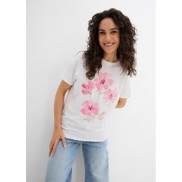 bonprix Damen bonprix T-Shirt aus reiner Baumwolle, Ballonform, mit floralem Print, kurz&auml;rmelig rosa 48/50 (XL)
