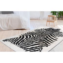 Calo-deluxe Hochflor-Teppich &raquo;Vogesen 400&laquo; rechteckig 30 mm H&ouml;he weiche Haptik, Wohnzimmer schwarz-wei&szlig; Kunstfaser B : 120cm 1 Stk., 30mm, L: 160cm