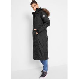 bonprix Damen bonprix Wintermantel mit abnehmbarer Kapuze + Fellimitat, Daumenl&ouml;cher, Handy-Innentasche schwarz 52