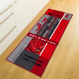 ANDIAMO K&uuml;chenl&auml;ufer &raquo;Hot Pepper&laquo; rechteckig 5 mm H&ouml;he Motiv Peperoni/Chili, K&uuml;che, waschbar, Kundenliebling rot Kunstfaser B : 50cm 1 Stk., 5mm, L: 150cm