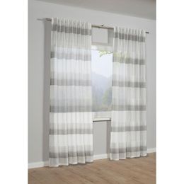 Gardine &raquo;Schal Blockstreifen&laquo; Schlaufen 1 Stk. tlg. mit Gardinenband und verdeckten Schlaufen grau Polyester 245cm, Schlaufen, 140cm