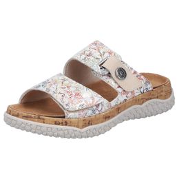 Rieker Damen Pantolette Sommerschuh, Schlupfschuh, Hausschuh mit Klettriemchen bunt 36