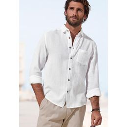 Beach Time Beachtime Herren Langarmhemd &raquo;Regular fit&laquo; Langarm, Freizeithemd aus Musselin-Ware wei&szlig; L (41/42), N-Gr