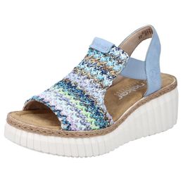 Rieker Damen Plateausandaletten , Sommerschuh, Sandale, Plateauabsatz, mit Gummizug blau 41