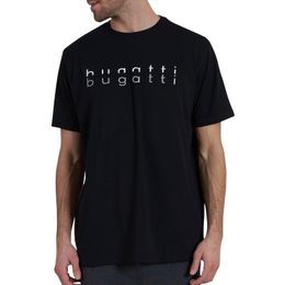 Bugatti Herren Bugatti T-Shirt &raquo;Palermo&laquo; Kurzarm, Rundhalsausschnitt, mit Logo, bequem, leicht, Baumwollmix schwarz 50