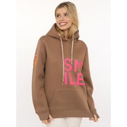 Zwillingsherz Damen Hoodie &raquo;"Alissa"&laquo;, Langarm, Kapuze, Neon-Details, Kordelzug, Frontprint, K&auml;ngurutasche braun S/M