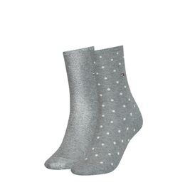 Tommy Hilfiger Damen Socken &raquo;TH WOMEN SOCK DOT 2P&laquo; 2 Paar, 2 Paar tlg. mit feinem Rippenb&uuml;ndchen und Logostickerei grau 35-38