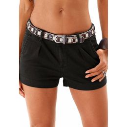 Lascana Damen Lascana Shorts &raquo;aus elastischer, sommerlicher Baumwollware&laquo; mit Taschen, kurze Hose, Freizeitlook, Sommerhose schwarz 40, N-Gr