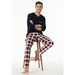 Schiesser Herren Schlafanzug &raquo;Family&laquo; 2 tlg. V-Ausschnitt, Brusttasche, Langarm, Hose kariert bunt 50
