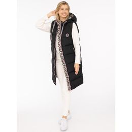 Zwillingsherz Damen Steppweste &raquo;"Wild Hearts"&laquo; Leo-Muster, Taschen seitlich, modisch, Doppel-Zipper, extra lang schwarz XXL